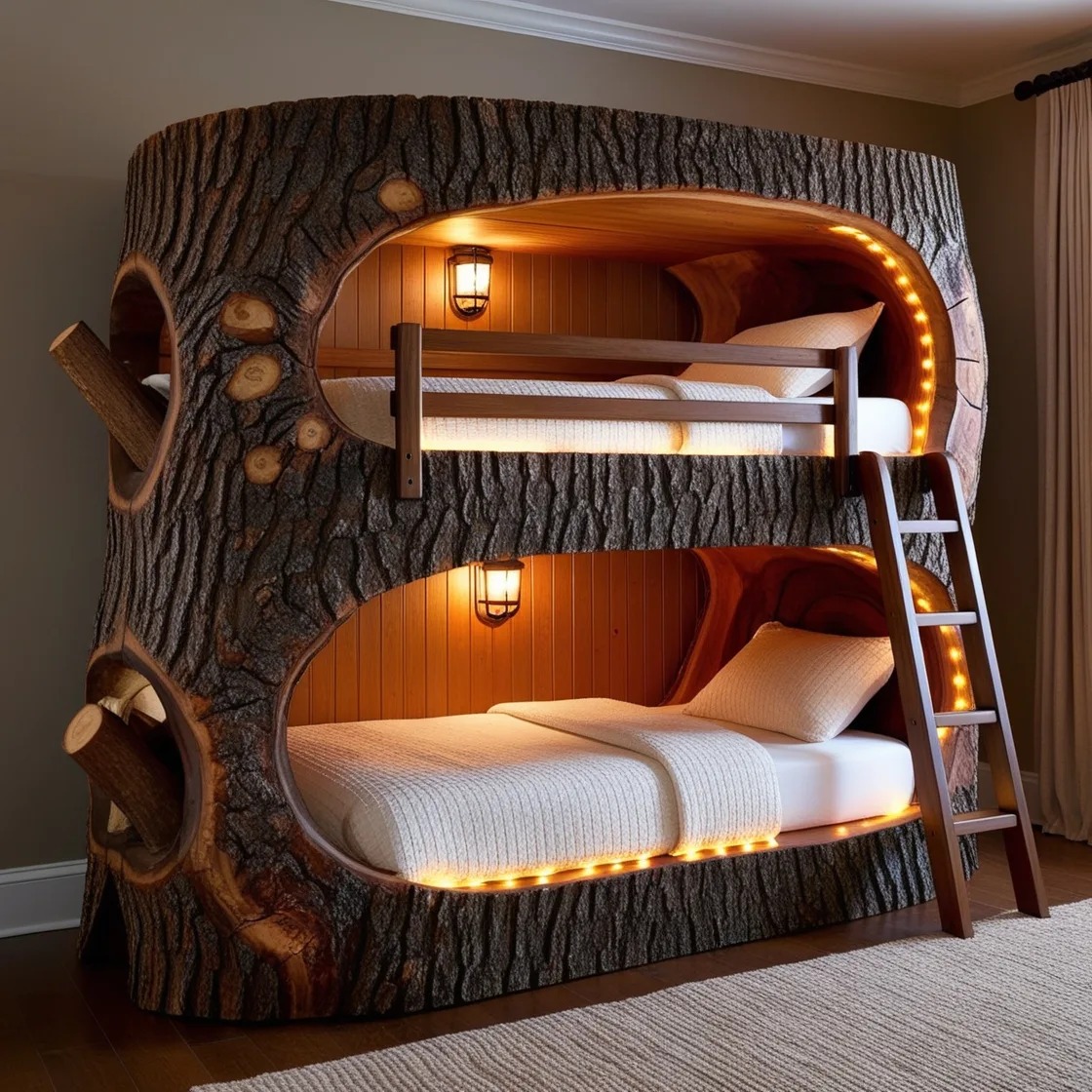 Giant Hollowed Log Bunk Bed: Nature’s Masterpiece for Your Home